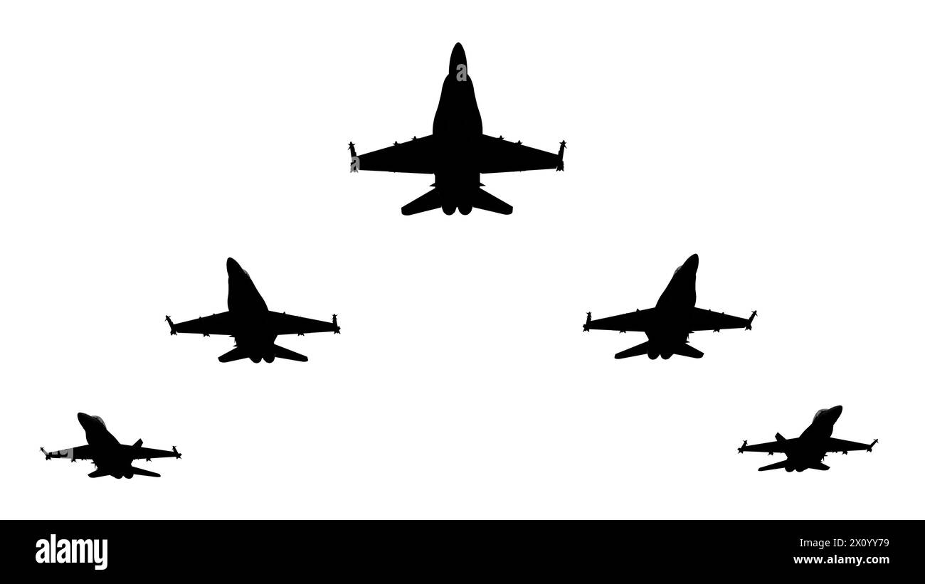 3d render of flyng jet fighters silhouettes on white background Stock ...