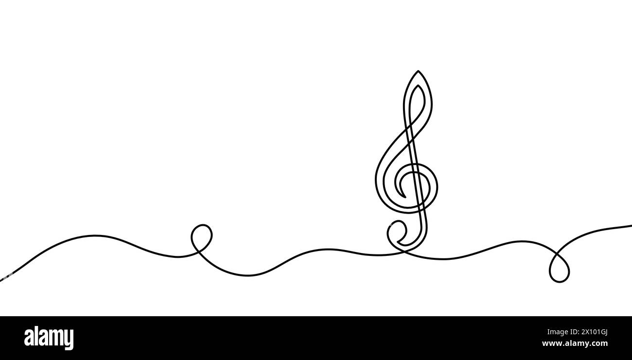 Music clef one line. Art note. Continuous lineart drawing. Hand draw ...