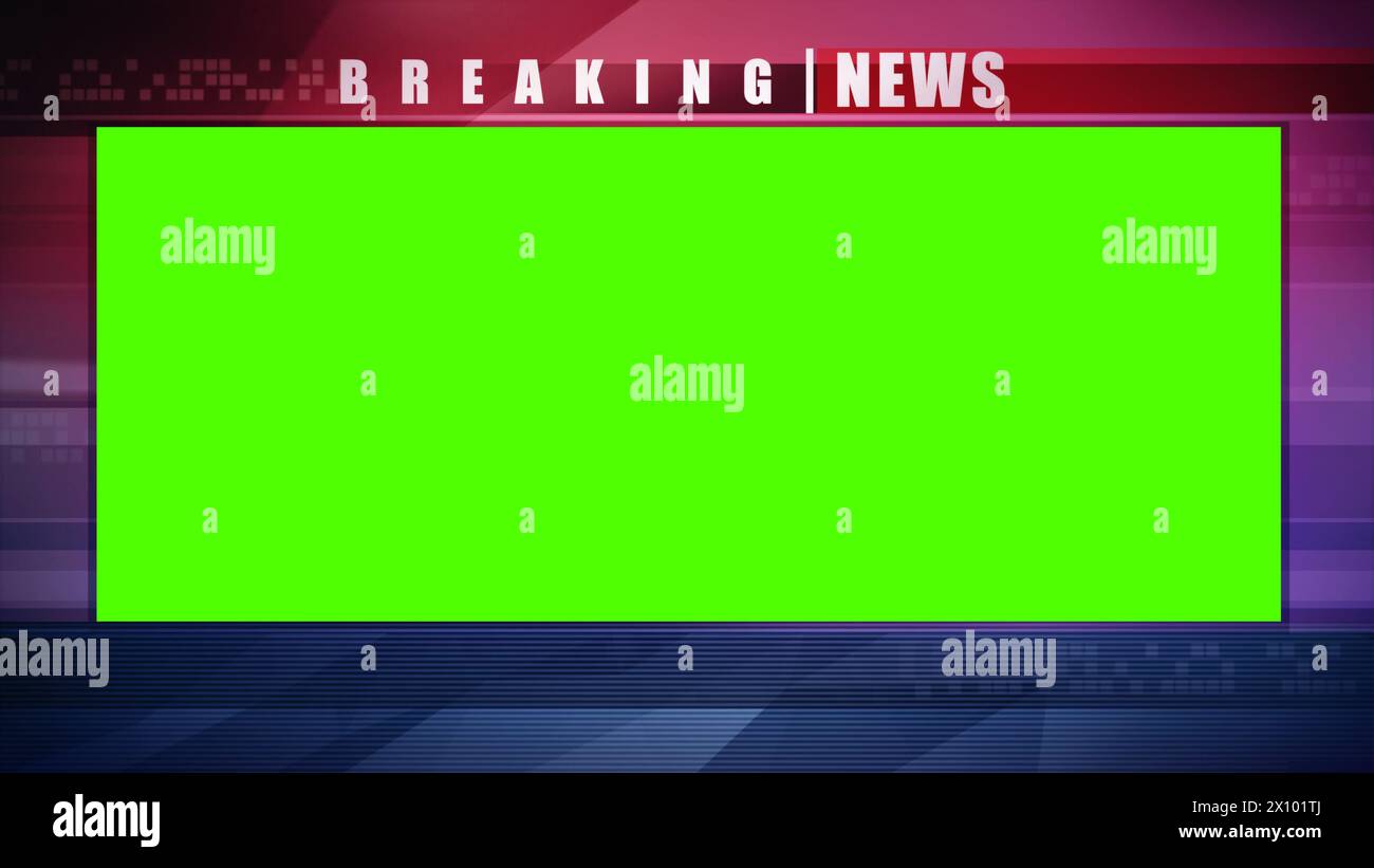 Breaking news backdrop graphics card, with a green screen window and ...