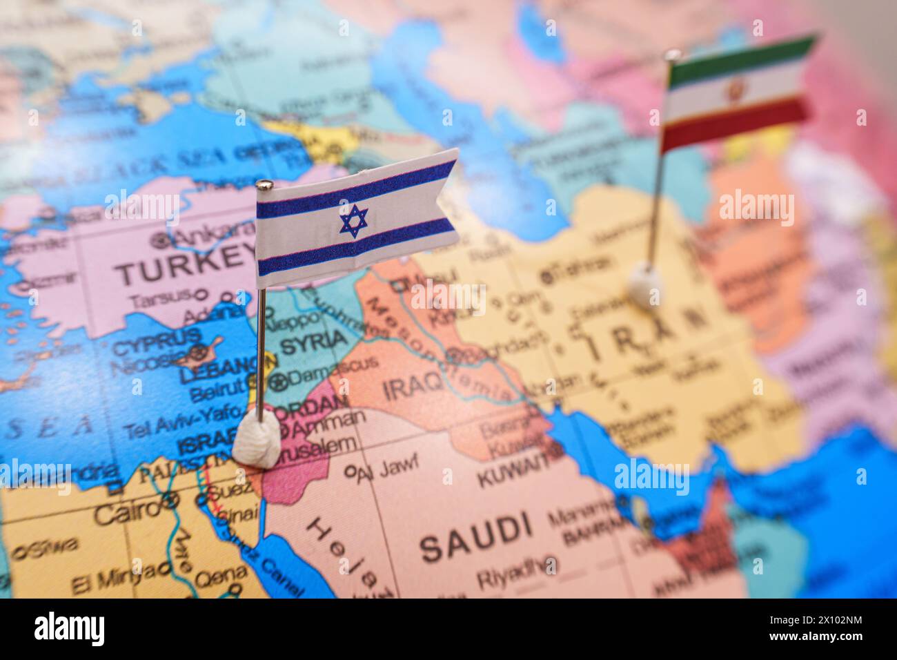 Iran and Israel flags on geopolitic map. Iran and Israel war conflict ...