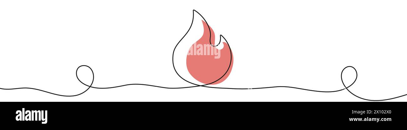 Continuous editable drawing of fire icon. Flame symbol in one line ...