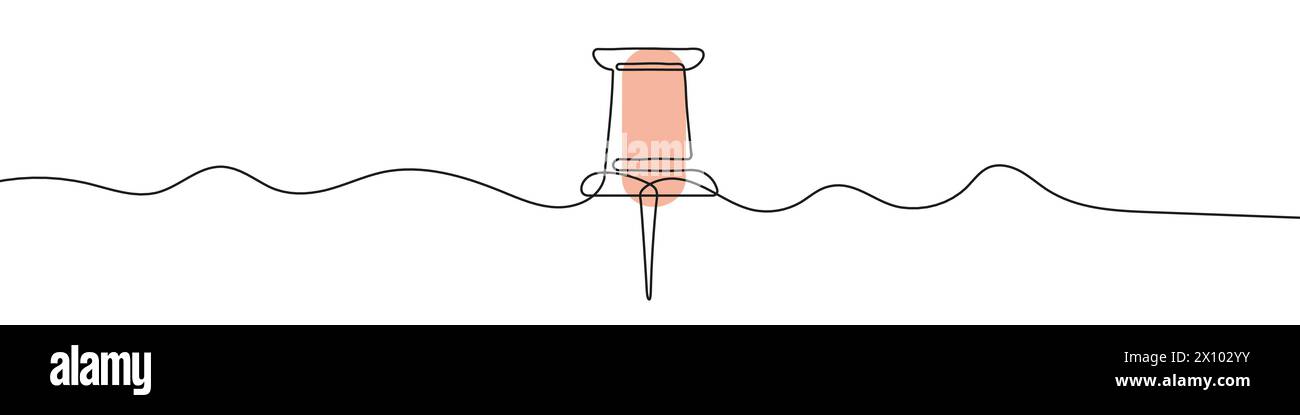 Continuous editable drawing of push pin icon. Pushpin symbol in one ...
