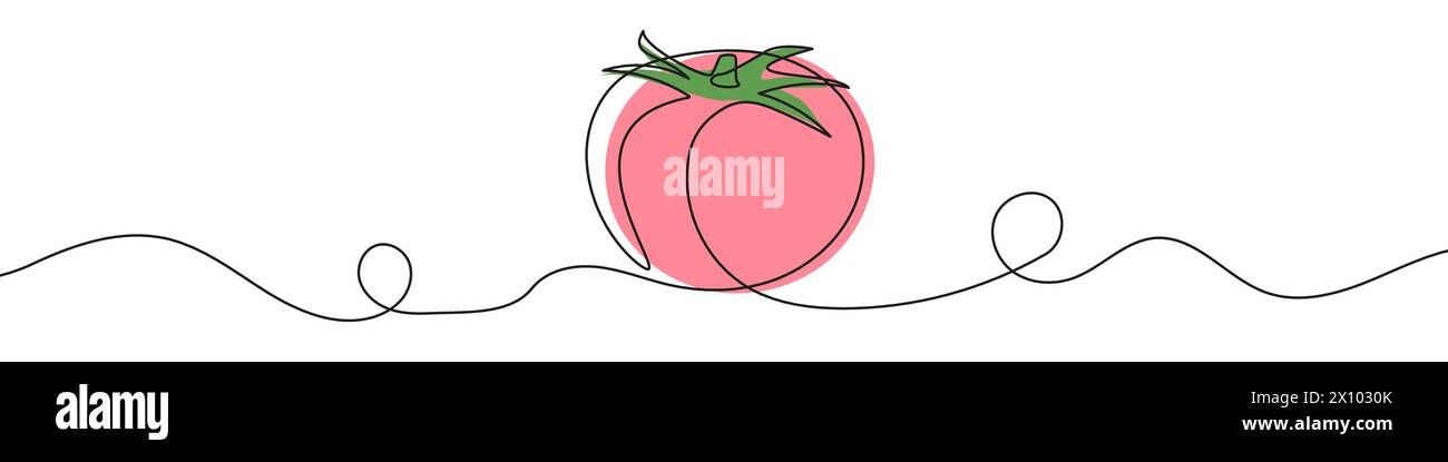 Continuous editable drawing of tomato icon. Red tomato symbol in one ...