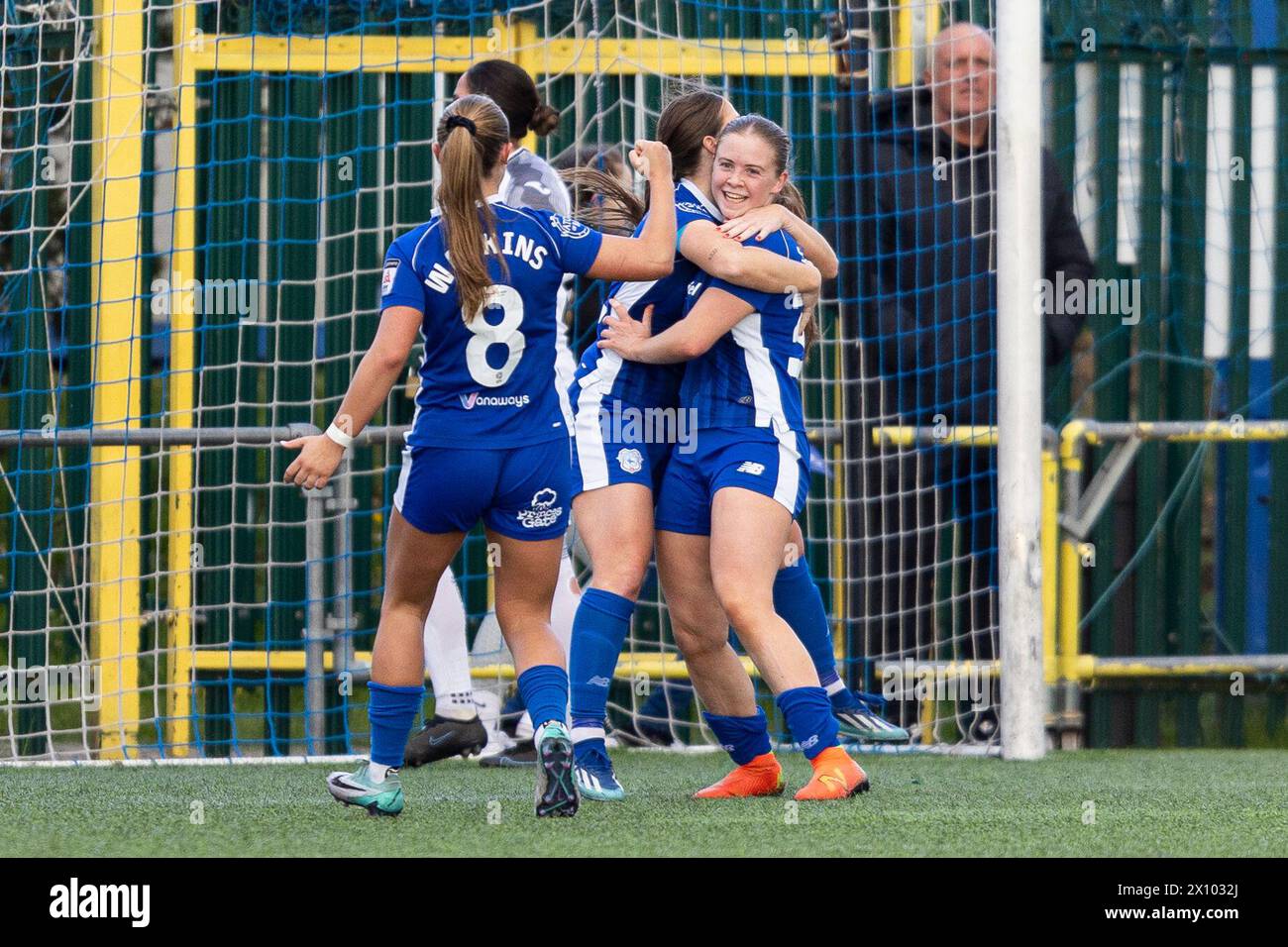 Bridgend, UK. 14th Apr, 2024. Eliza Collie of Cardiff City celebrates ...