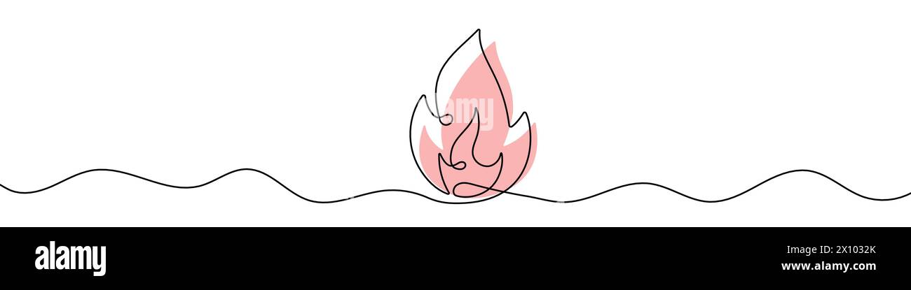 Continuous editable drawing of fire icon. Flame symbol in one line ...