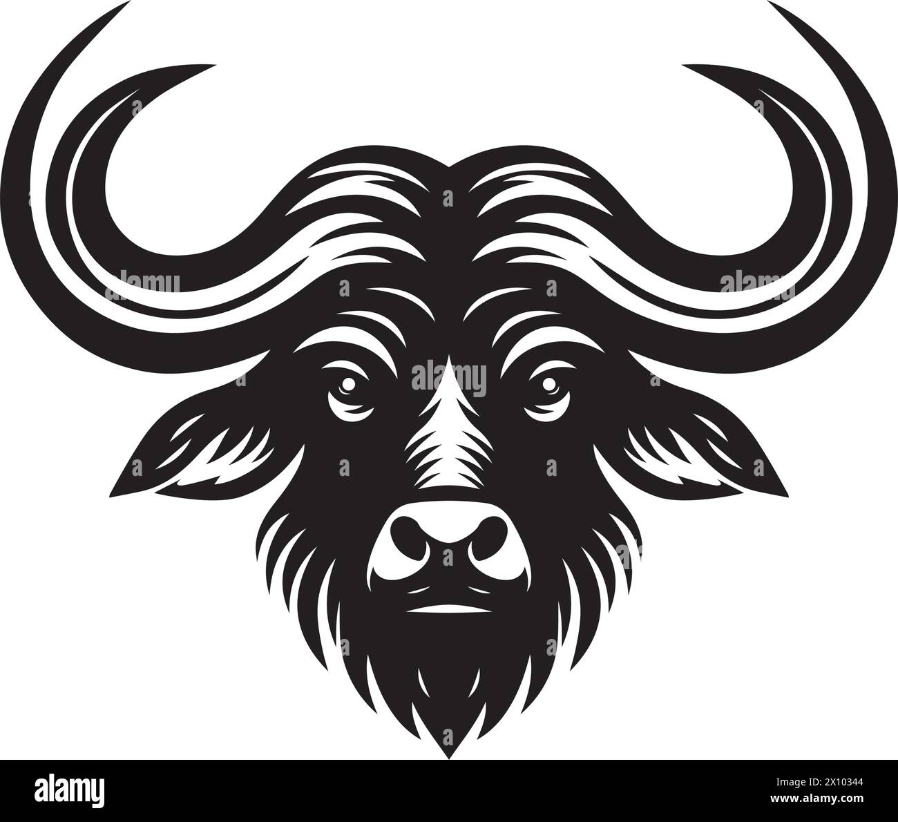 black and white stylized buffalo head silhouette. Vector illustration ...