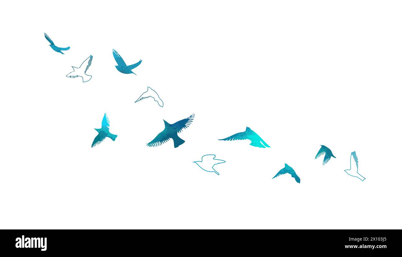 A flock of blue watercolor flying birds. hand drawing. Not AI, Free ...