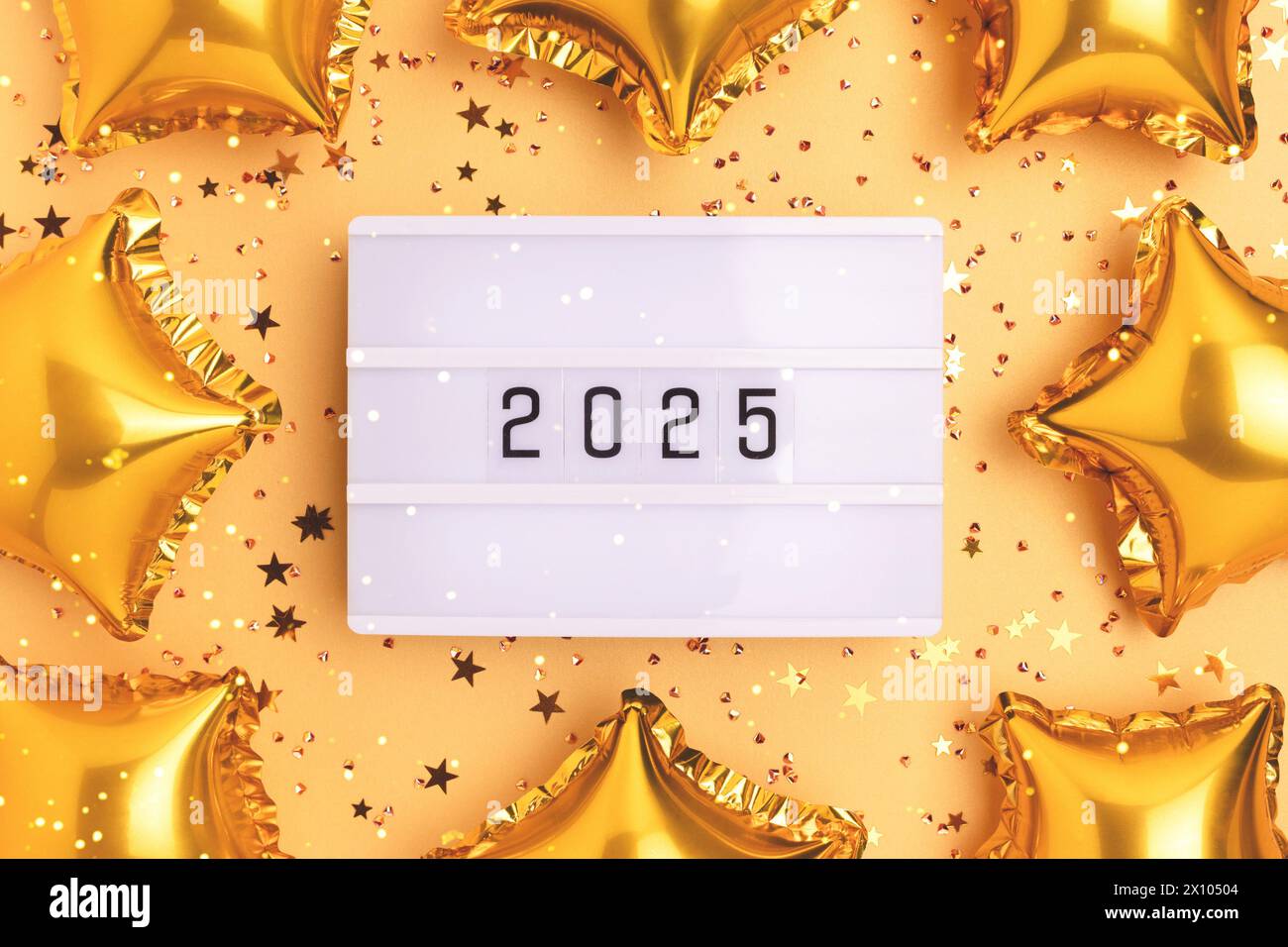 Lightbox with 2024 numbers on a golden background. Frame made of stars ...