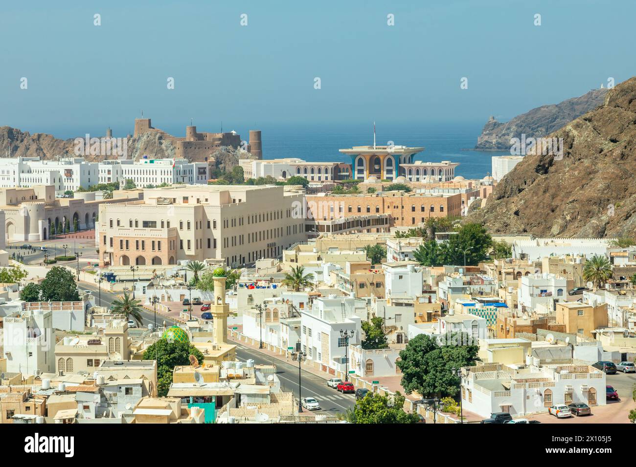 Muscat Takia historical city center streets overview panorama with ...