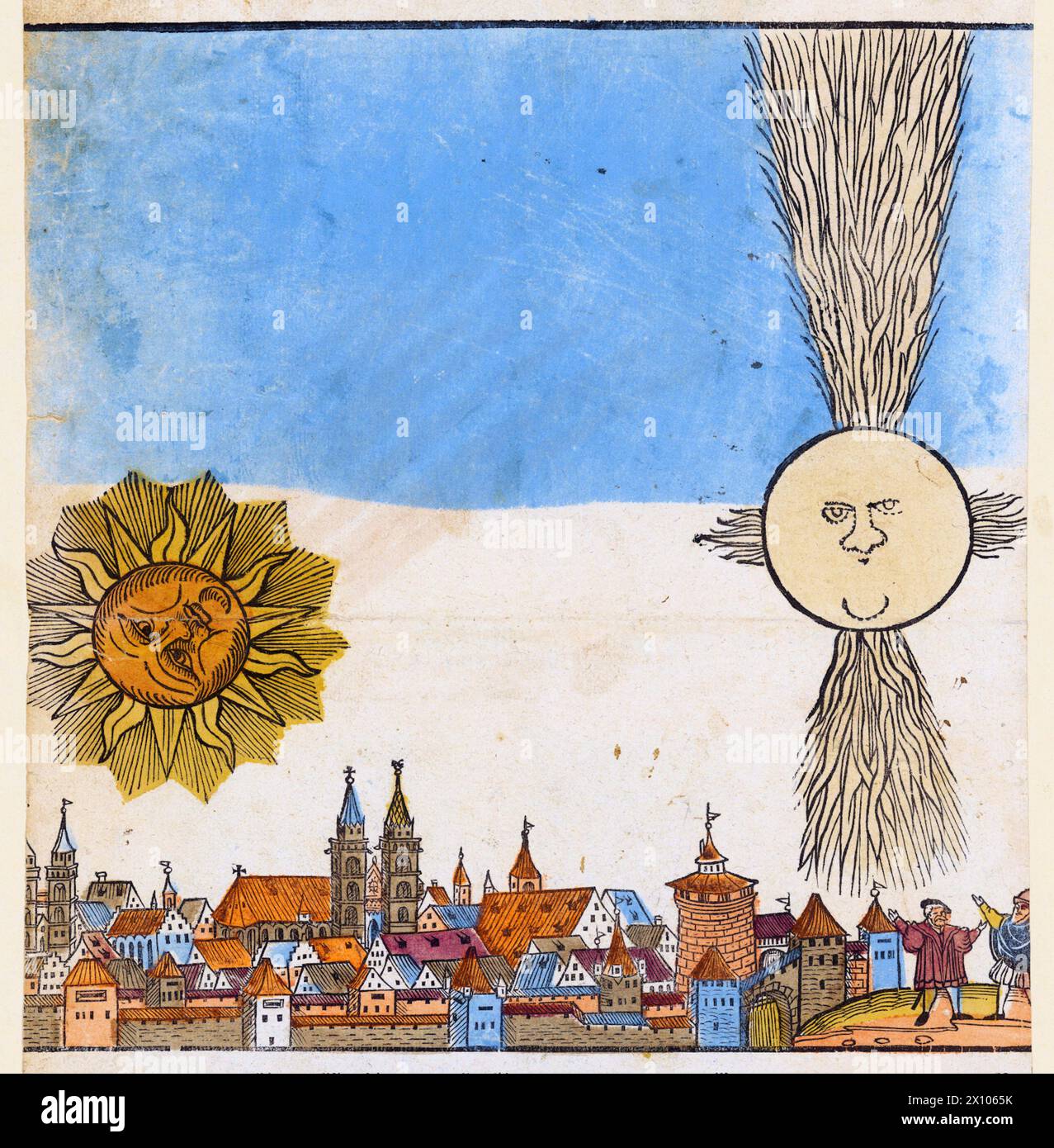 Vintage German Woodcut, 16th century depicting Celestial Phenomena. The ...