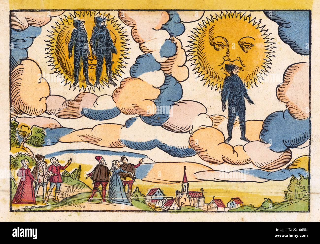 Vintage German Woodcut, 16th century depicting Celestial Phenomena ...