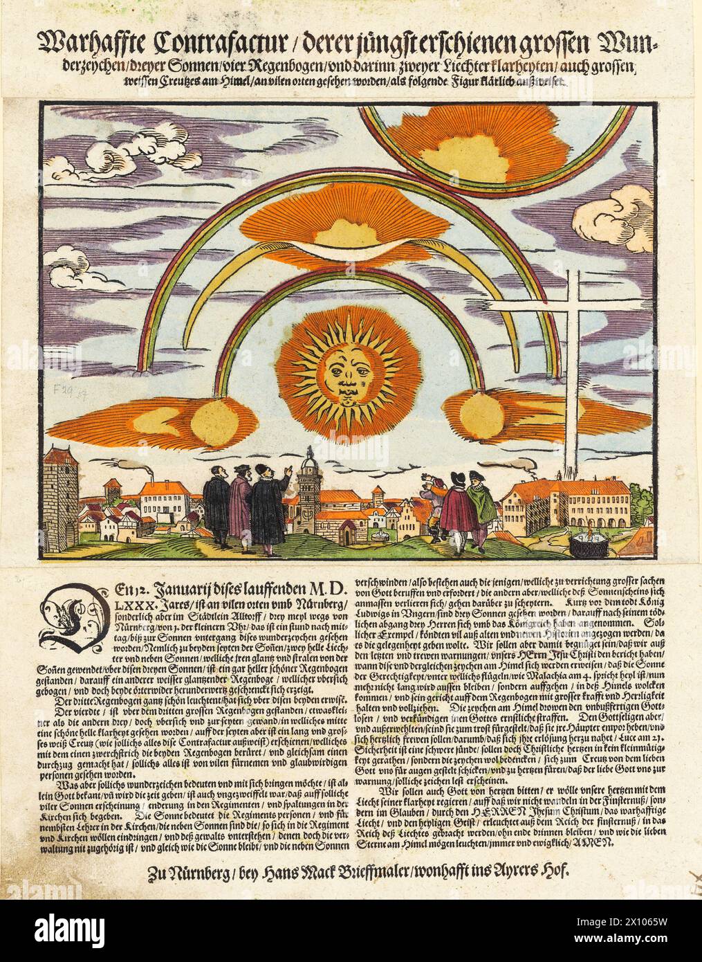 Vintage German Woodcut, 16th century depicting Celestial Phenomena ...