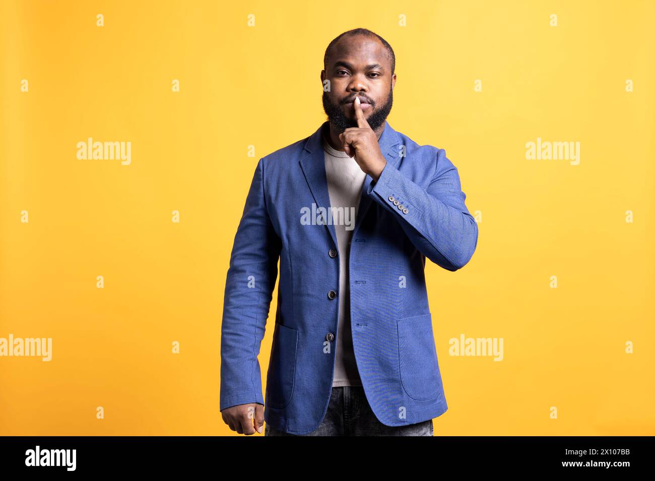 Annoyed african american man doing shushing hand gesturing, irritated ...