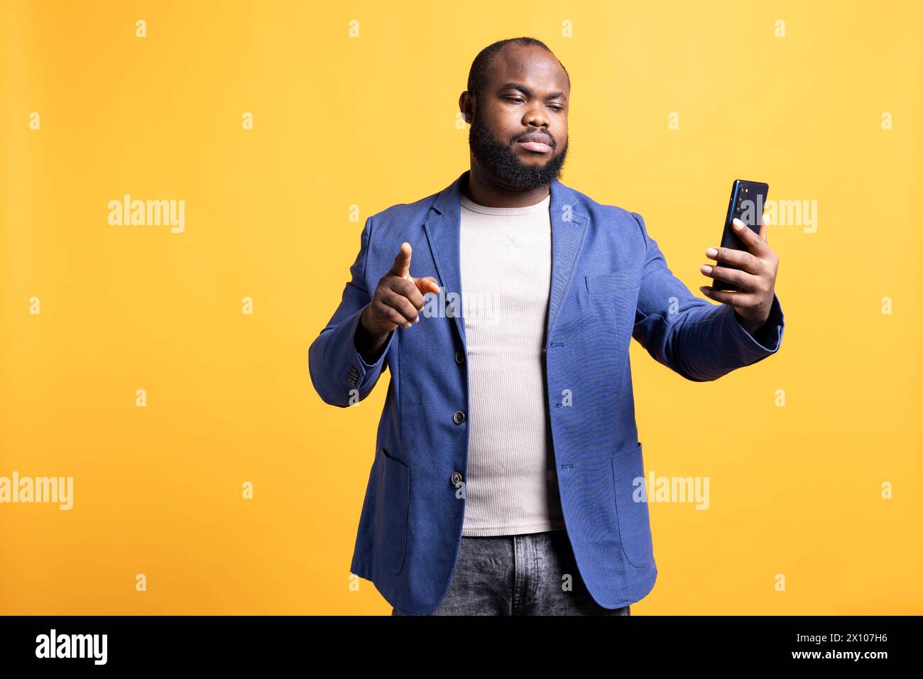 Irked african american man fighting with friends during videoconference ...