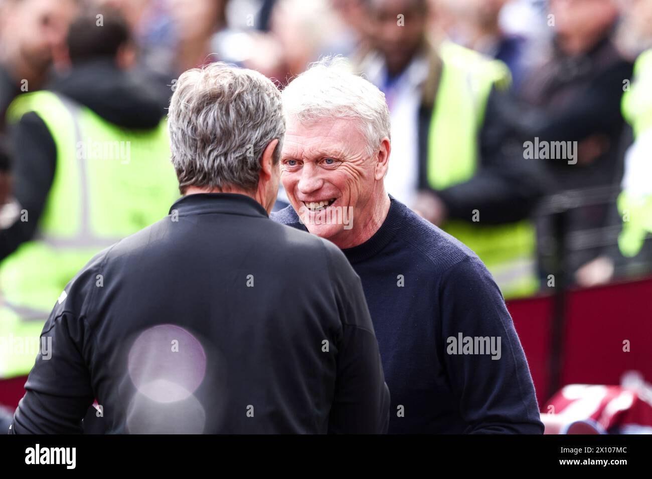 London Stadium, Stratford on Sunday 14th April 2024.David Moyes manager ...