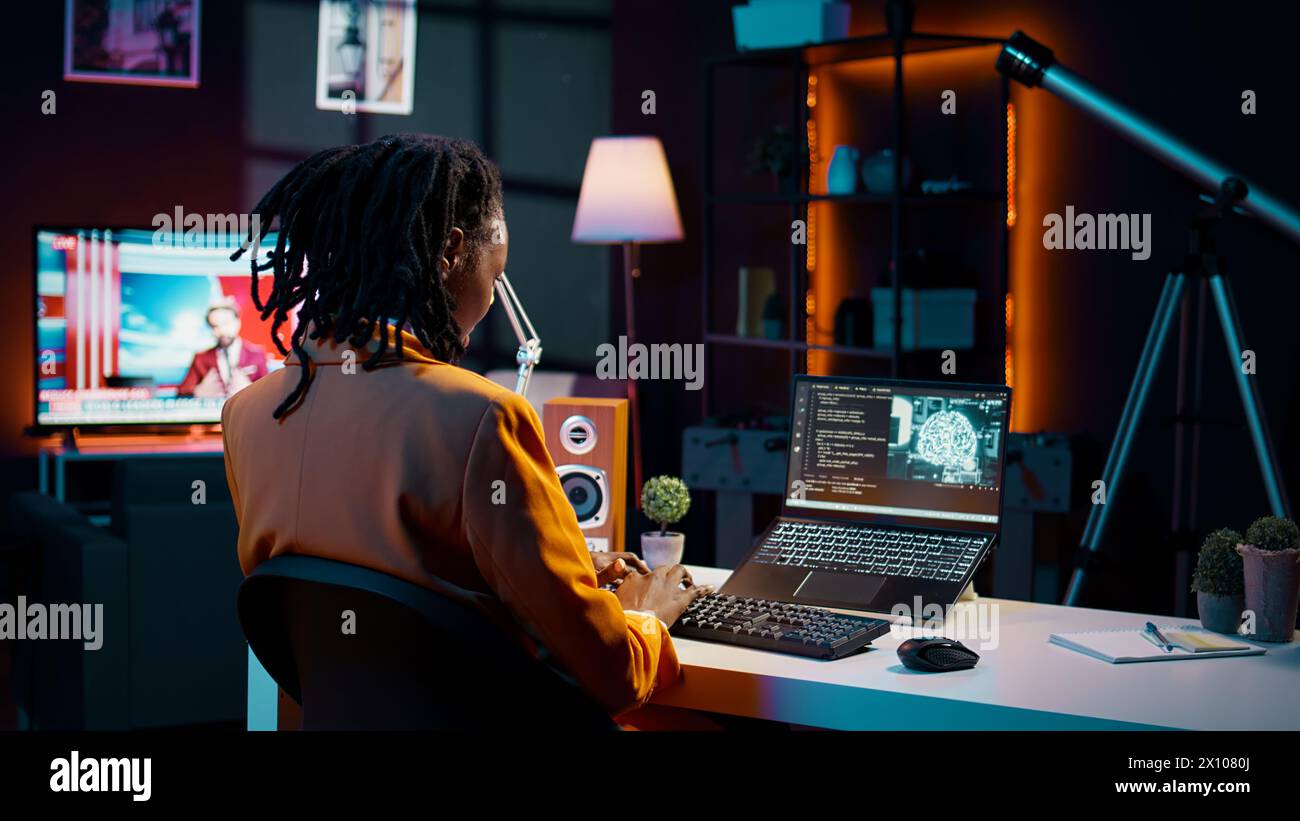 University pupil working with artificial intelligence system for ...