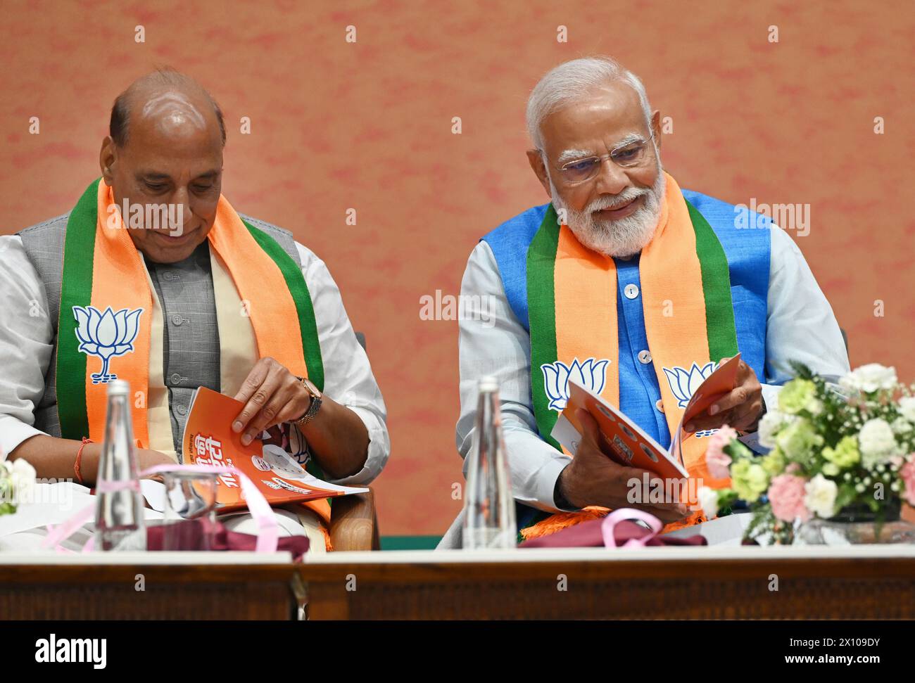 NEW DELHI, INDIA - APRIL 14: Prime Minister Narendra Modi, Defence Minister Rajnath Singh during ...