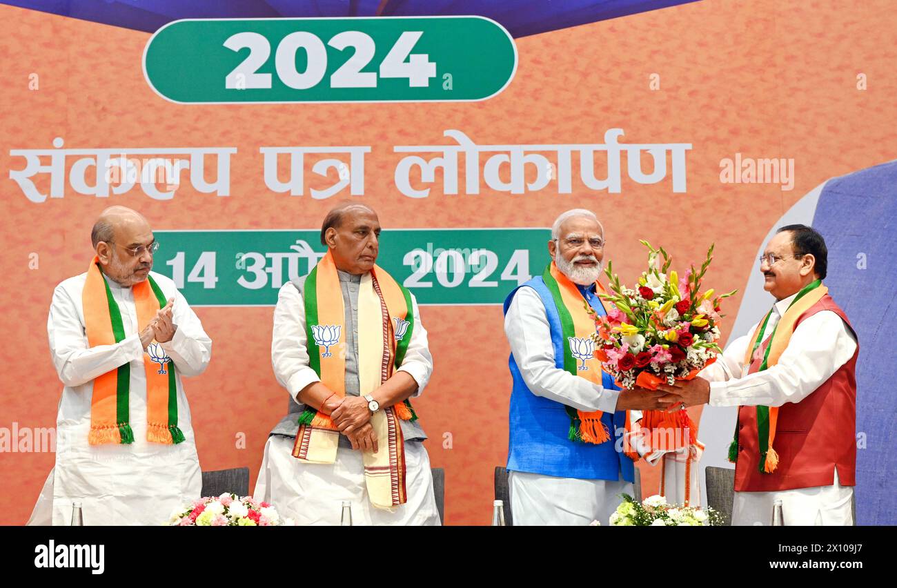 NEW DELHI, INDIA - APRIL 14: Prime Minister Narendra Modi, Home Minister Amit Shah, Defence ...