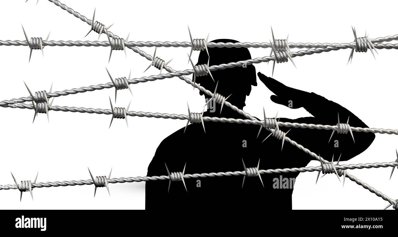 soldier silhouette and barbed wire Stock Photo - Alamy