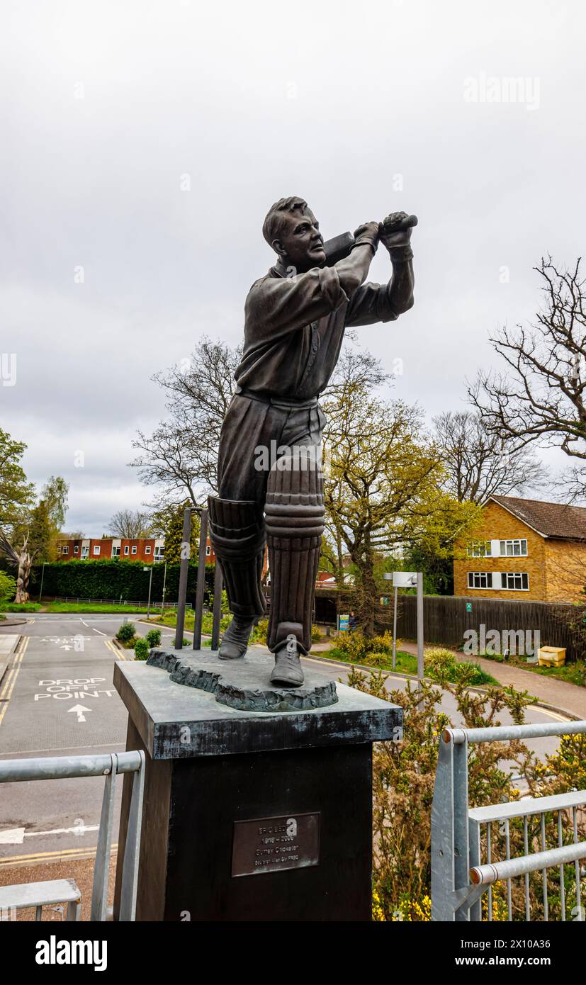 Statue of cricketer batsman (batter) Eric Bedser on Bedser Bridge in ...