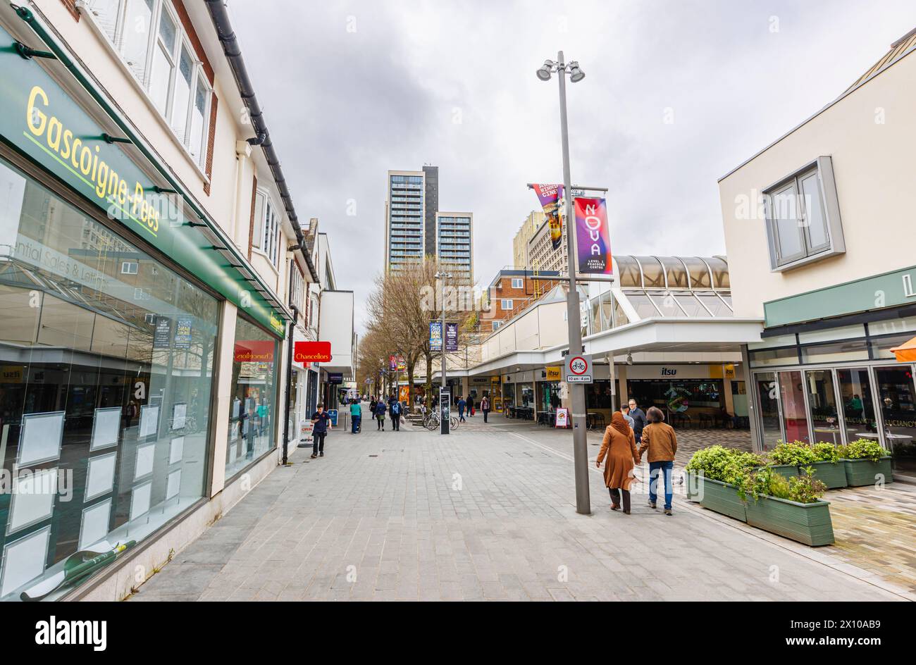 Commercial Way with shops and offices in the pedestrianised town centre ...