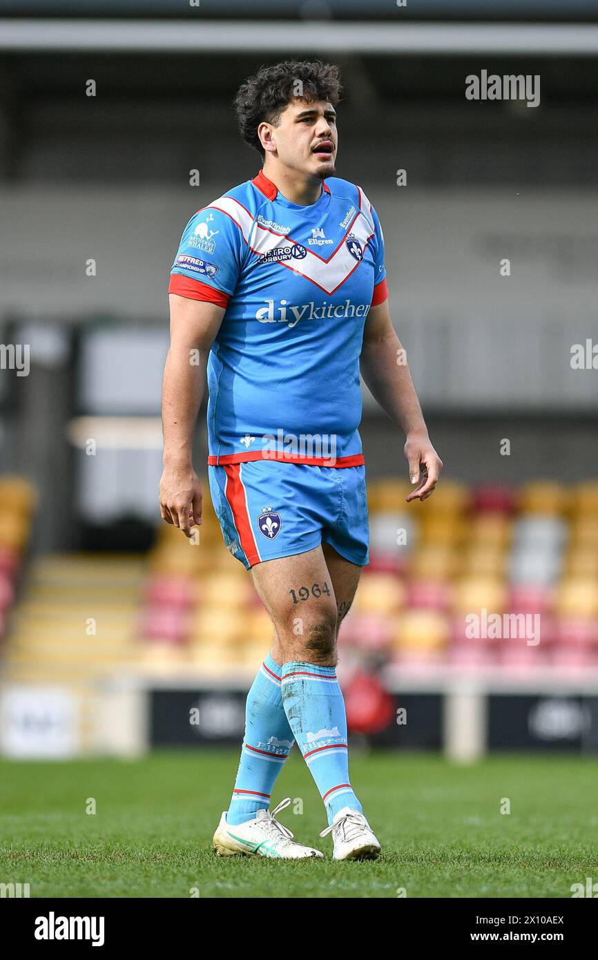 York, England - 14th April 2024 Wakefield Trinity's Caleb Uele. Rugby ...