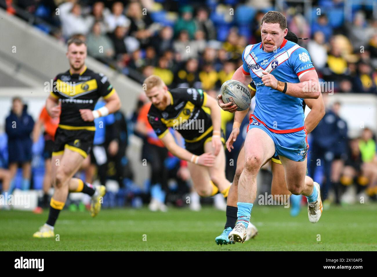 York, England - 14th April 2024 Wakefield Trinity's Ky Rodwell makes a ...