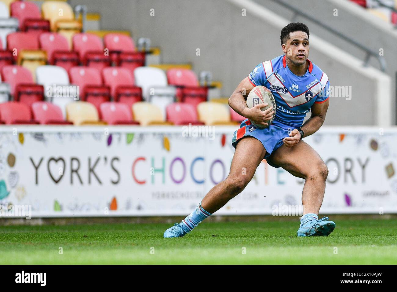 York, England - 14th April 2024 Wakefield Trinity's Derrell Olpherts in ...