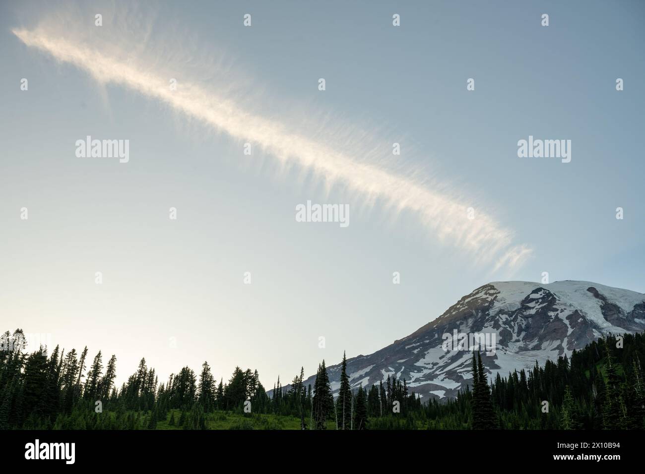 Long Wisp Of Cloud Points Toward The Top Of Mount Rainier just before ...