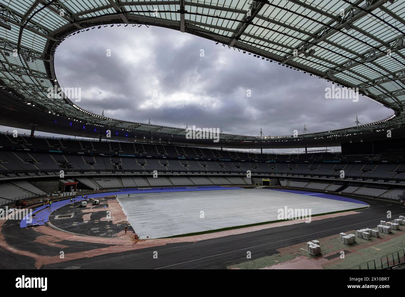 The purple athletics track at the Olympic Stadium, currently known as ...