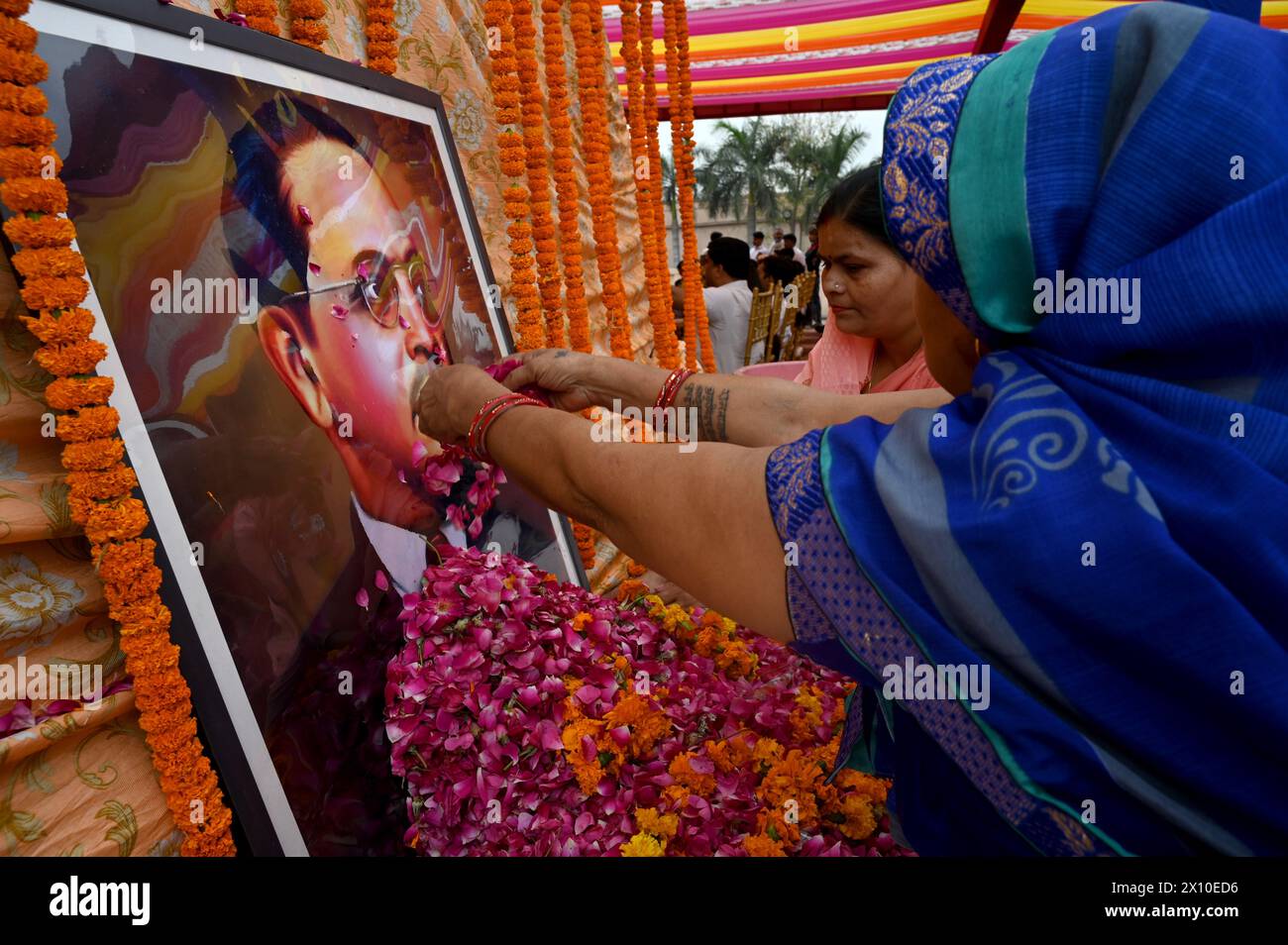 NOIDA, INDIA - APRIL 14: People offer floral tributes on the occasion ...