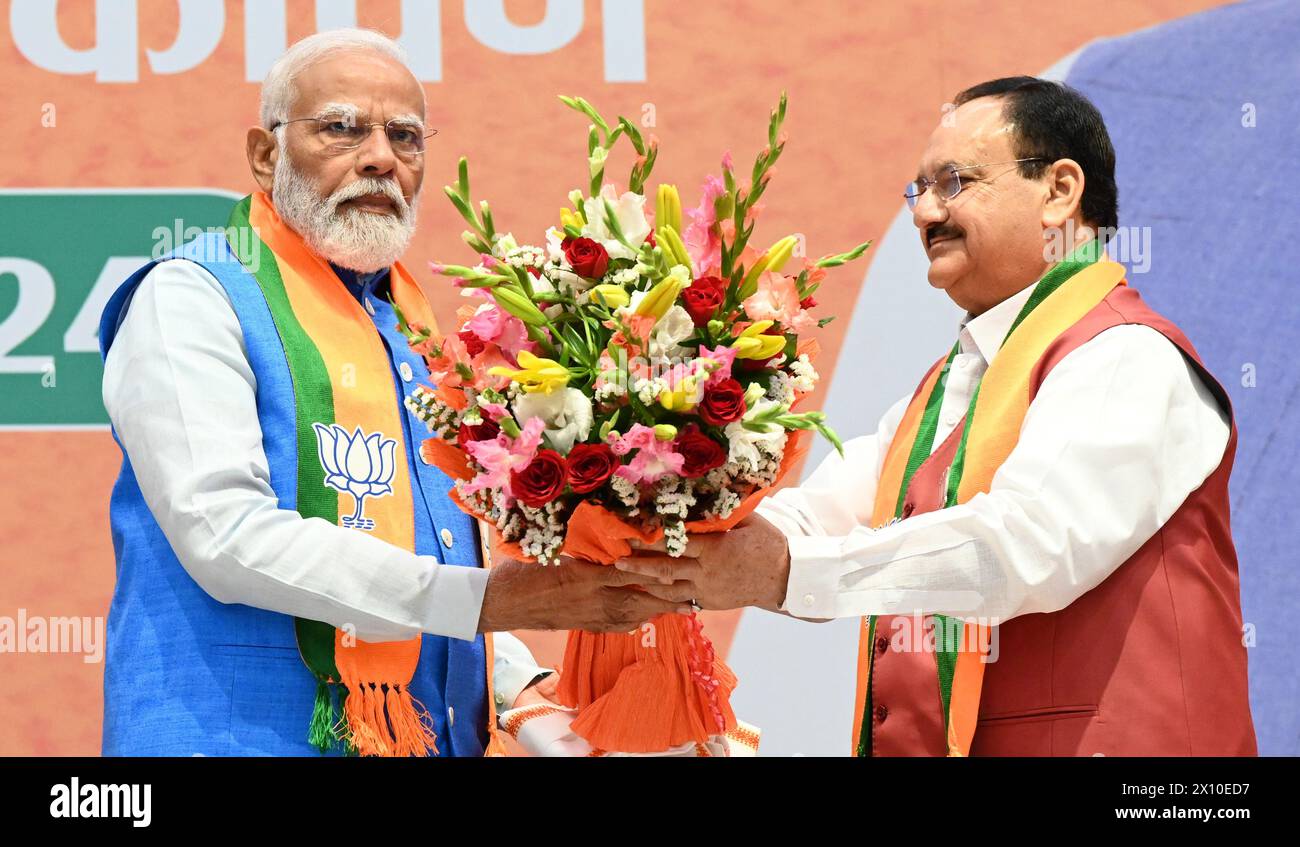 NEW DELHI, INDIA - APRIL 14: Prime Minister Narendra Modi with BJP ...
