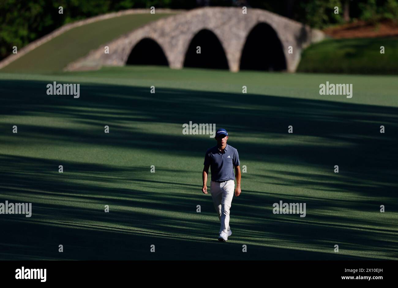 Augusta, United States. 14th Apr, 2024. Collin Morikawa walks on the ...