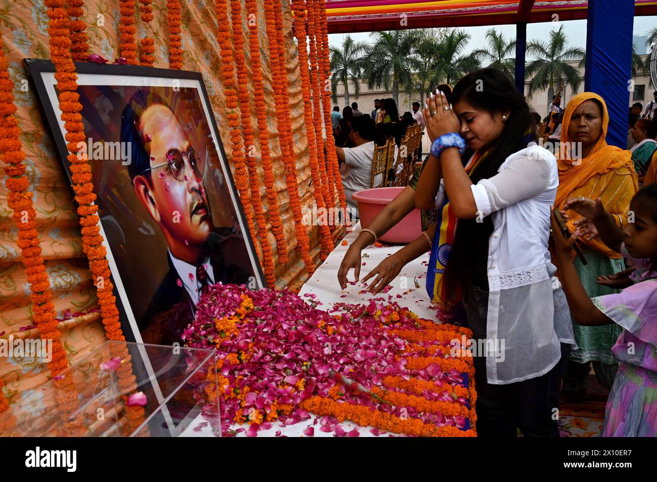 NOIDA, INDIA - APRIL 14: People offer floral tributes on the occasion ...
