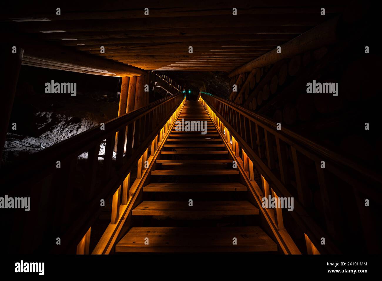 Wieliczka, Poland, March 23, 2024 - Wooden stairs constructed in the ...