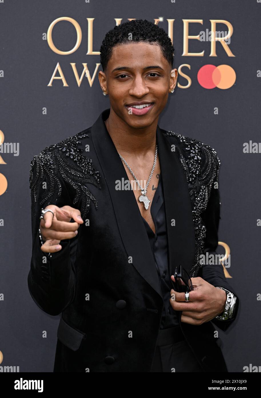 London, UK. April 14th, 2024. Myles Frost arriving at The Olivier ...