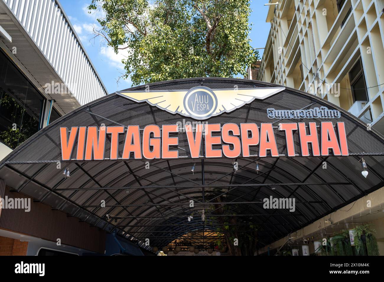 Vintage Vespa Cafe in Song Wat District Bangkok Thailand Stock Photo ...