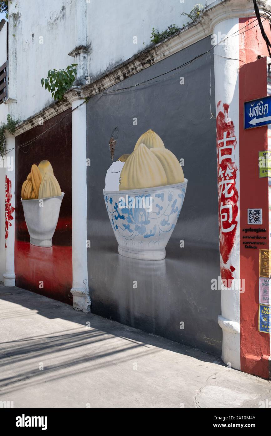 Food Art Murals on the exterior wlls of a cafe restaurant in the Song ...