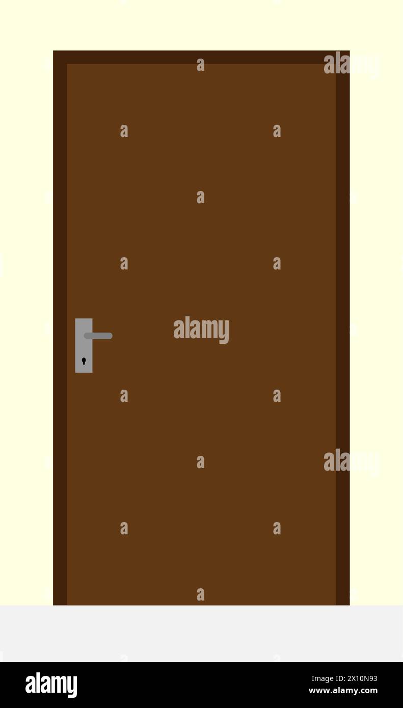 A simple wooden door, wood door, light yellow wall and light gray ...
