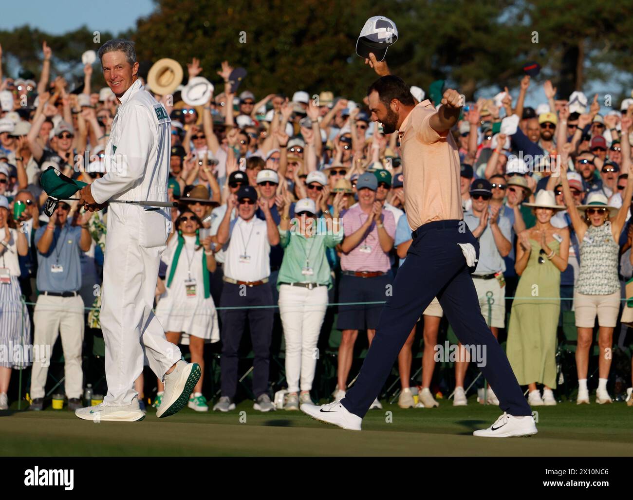 Augusta, United States. 14th Apr, 2024. Scottie Scheffler celebrate ...