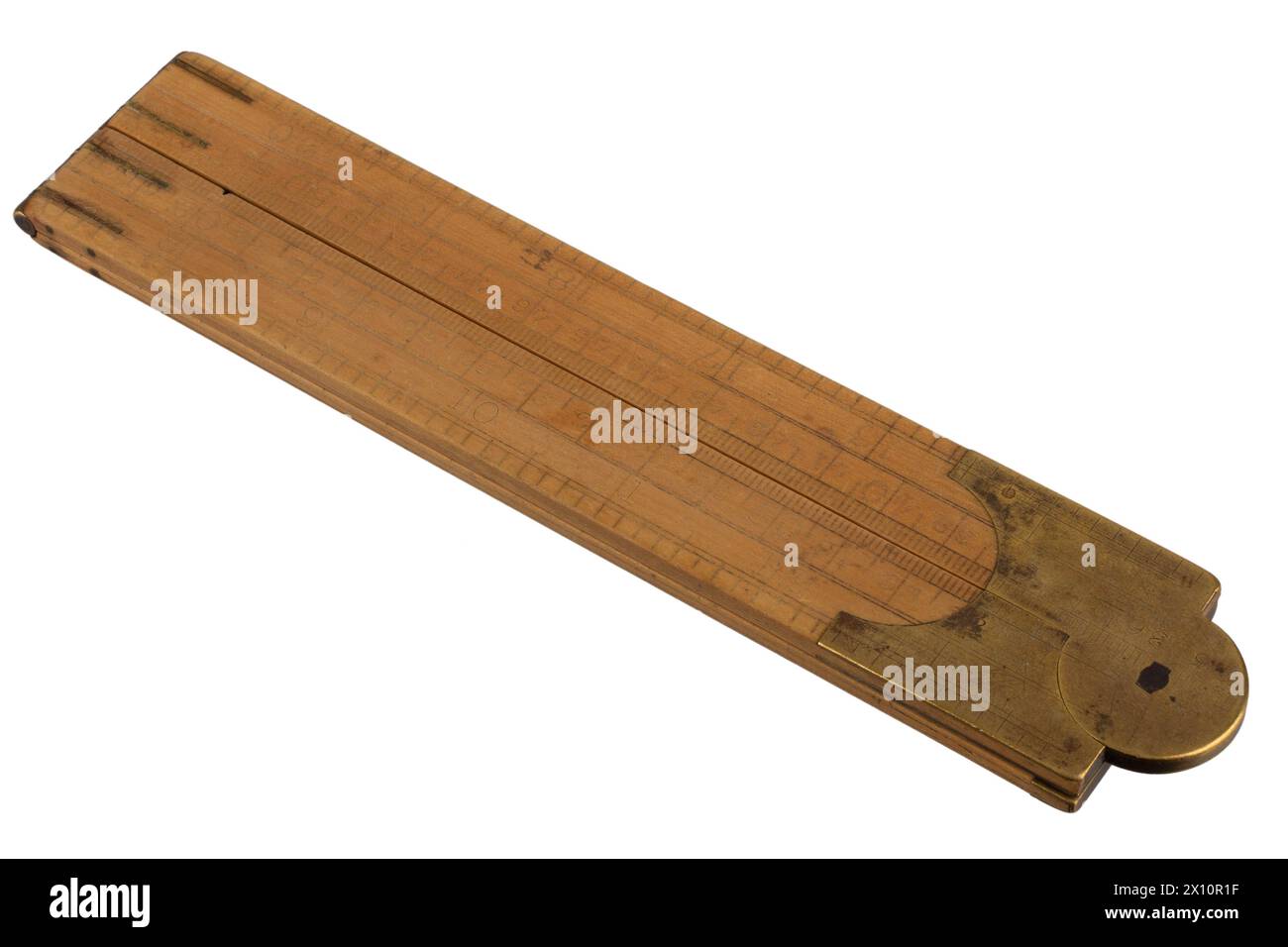 Vintage old folding ruler. Isolated on white background Stock Photo - Alamy