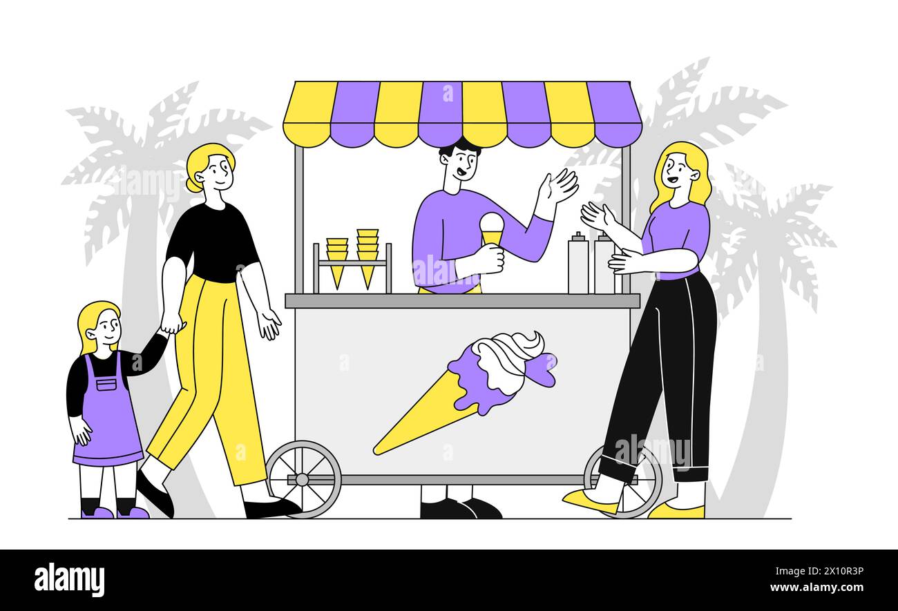 Ice cream vendor vector linear Stock Vector Image & Art - Alamy