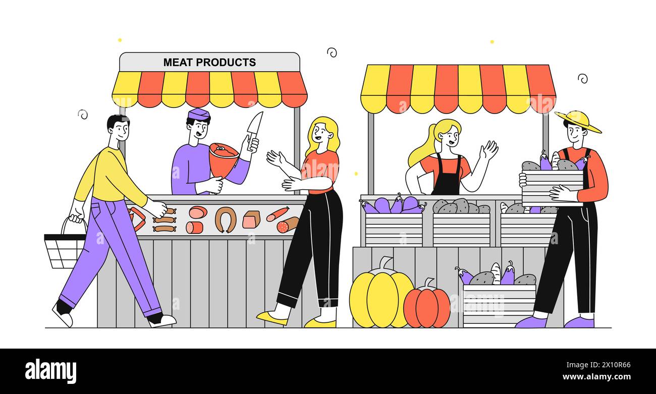 People with local market vector linear Stock Vector Image & Art - Alamy