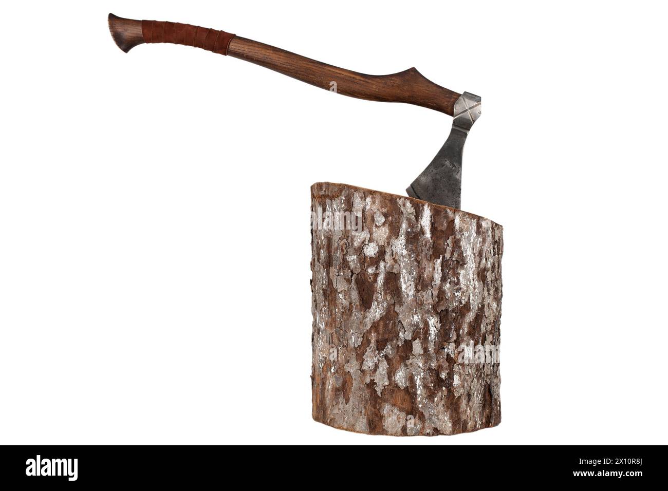 axe with wooden handle in wood log on white background Stock Photo - Alamy