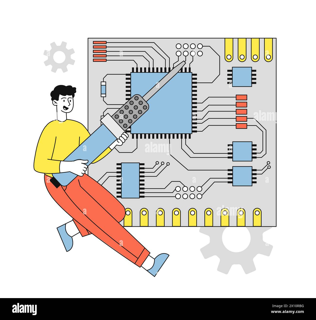 Man with circuit board vector linear Stock Vector Image & Art - Alamy