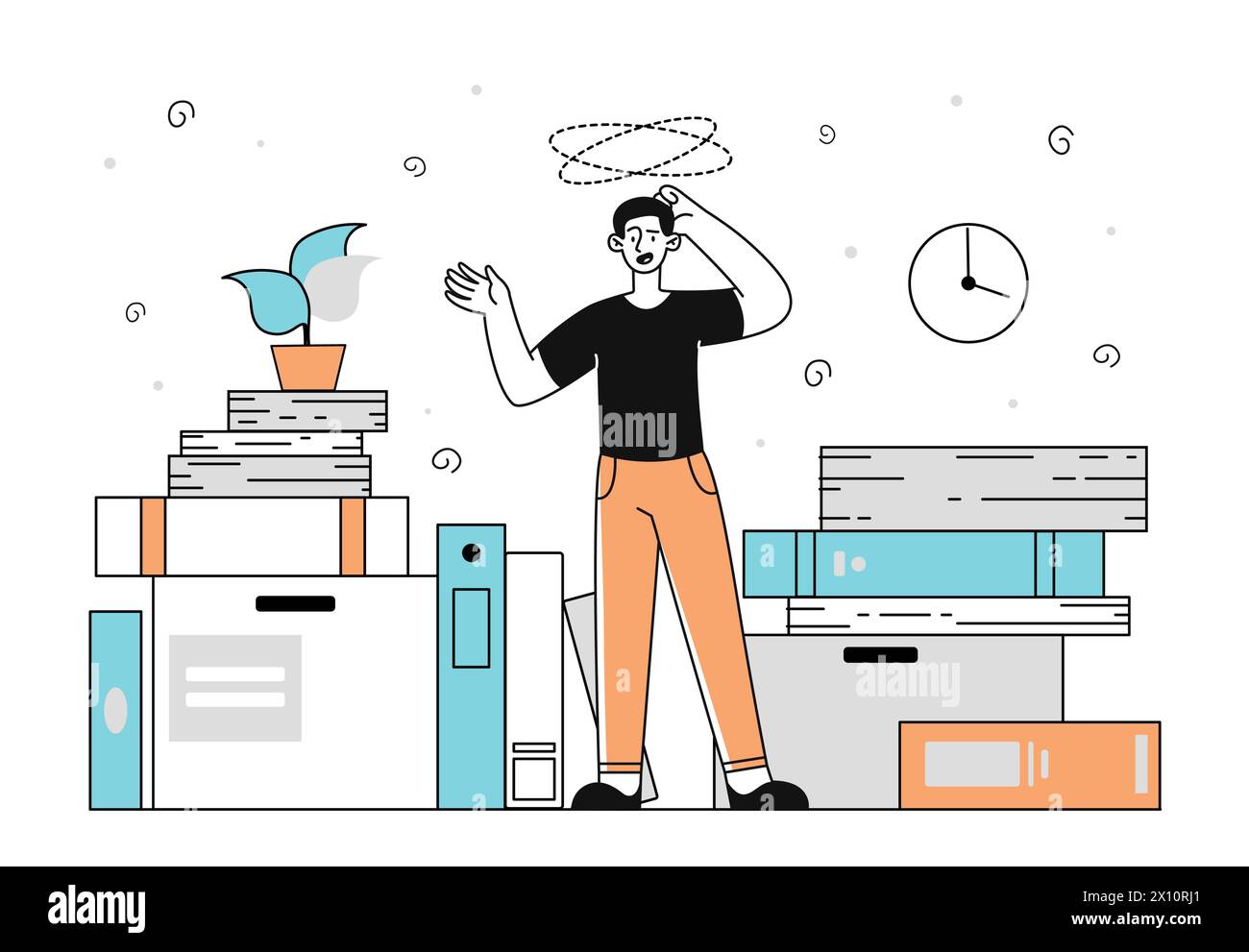 Overworked employee vector linear Stock Vector Image & Art - Alamy