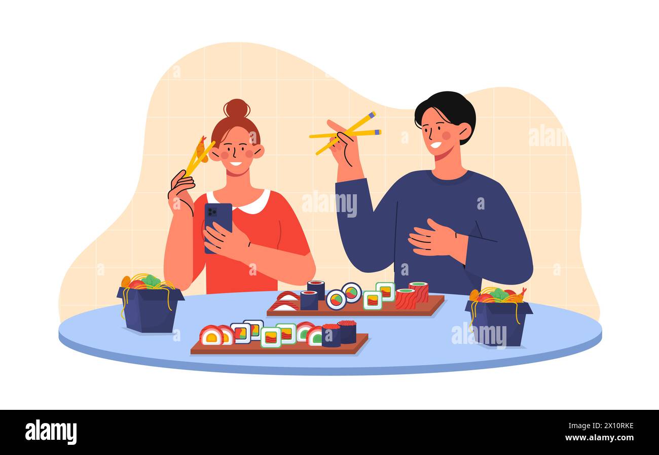 People take photo of food vector Stock Vector Image & Art - Alamy