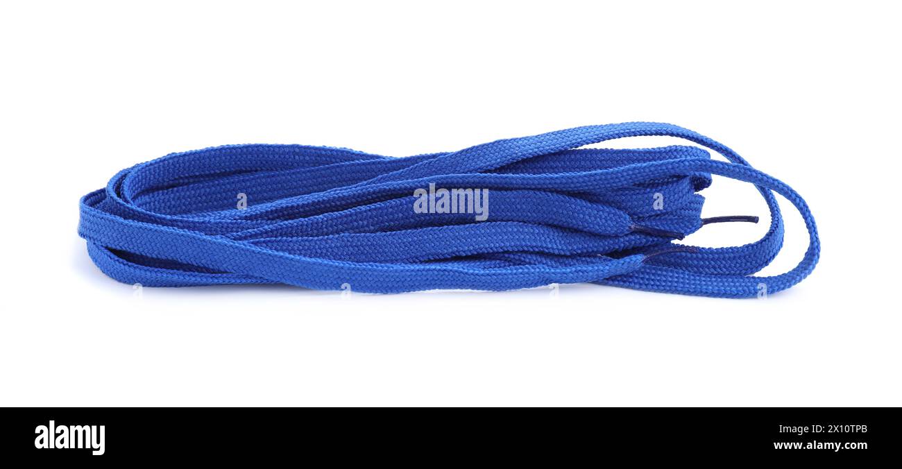 Stylish blue shoe laces isolated on white Stock Photo - Alamy