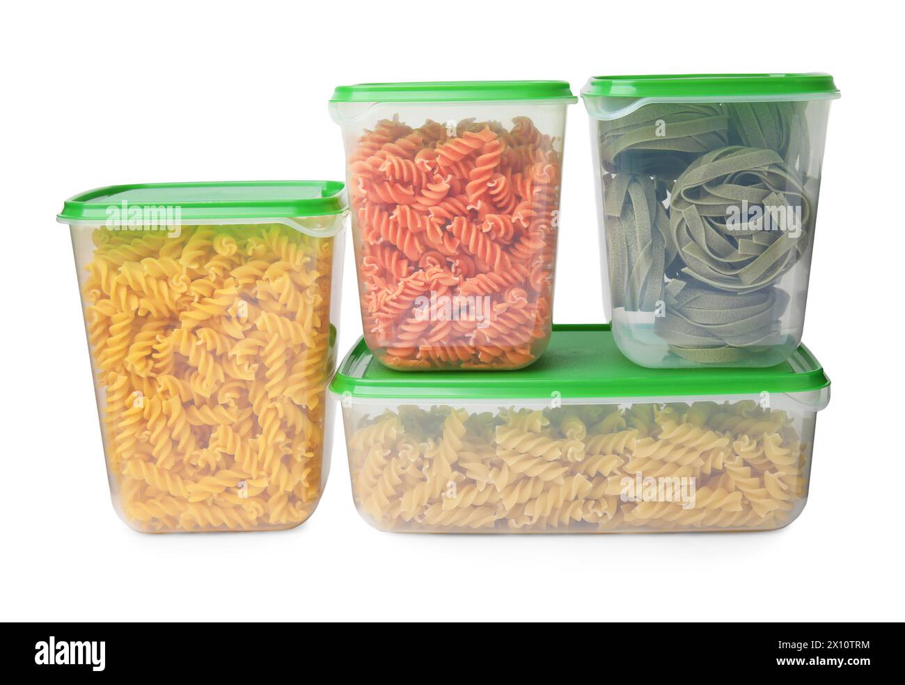 Plastic containers filled with pasta isolated on white Stock Photo - Alamy