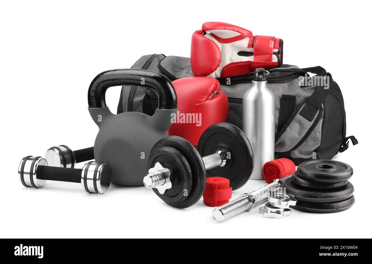 Many different sports equipment isolated on white Stock Photo - Alamy